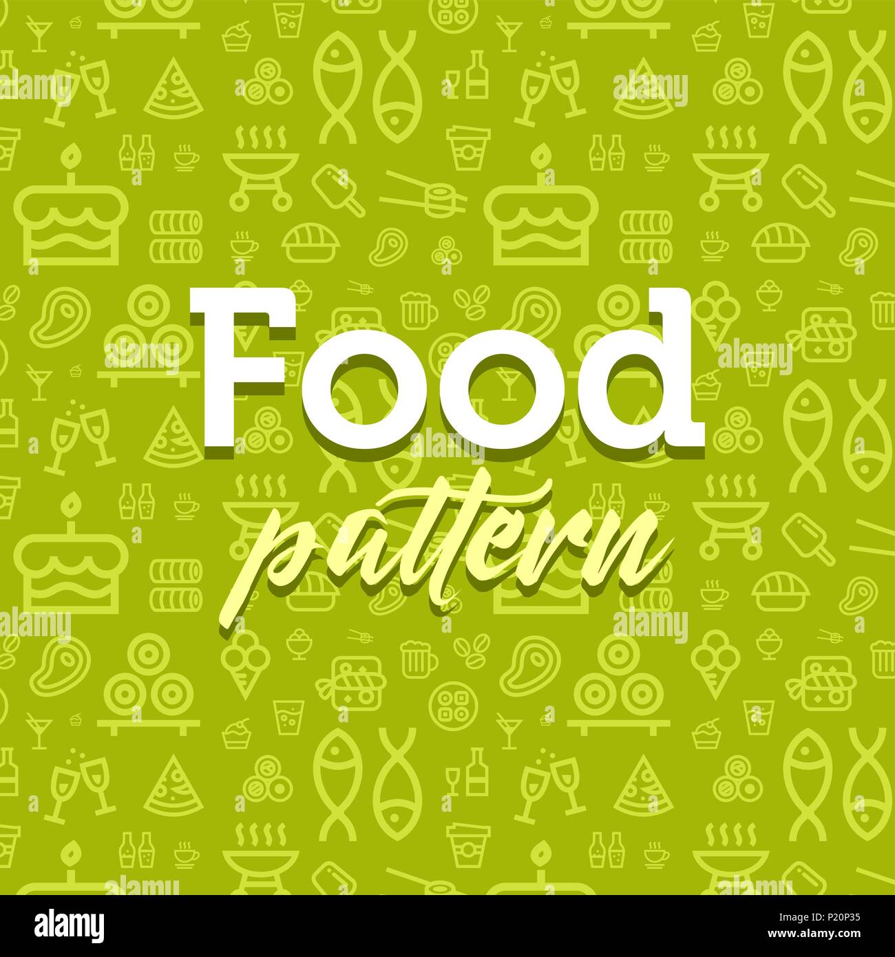 Food pattern illustration with vector outline simple flat icons on ...