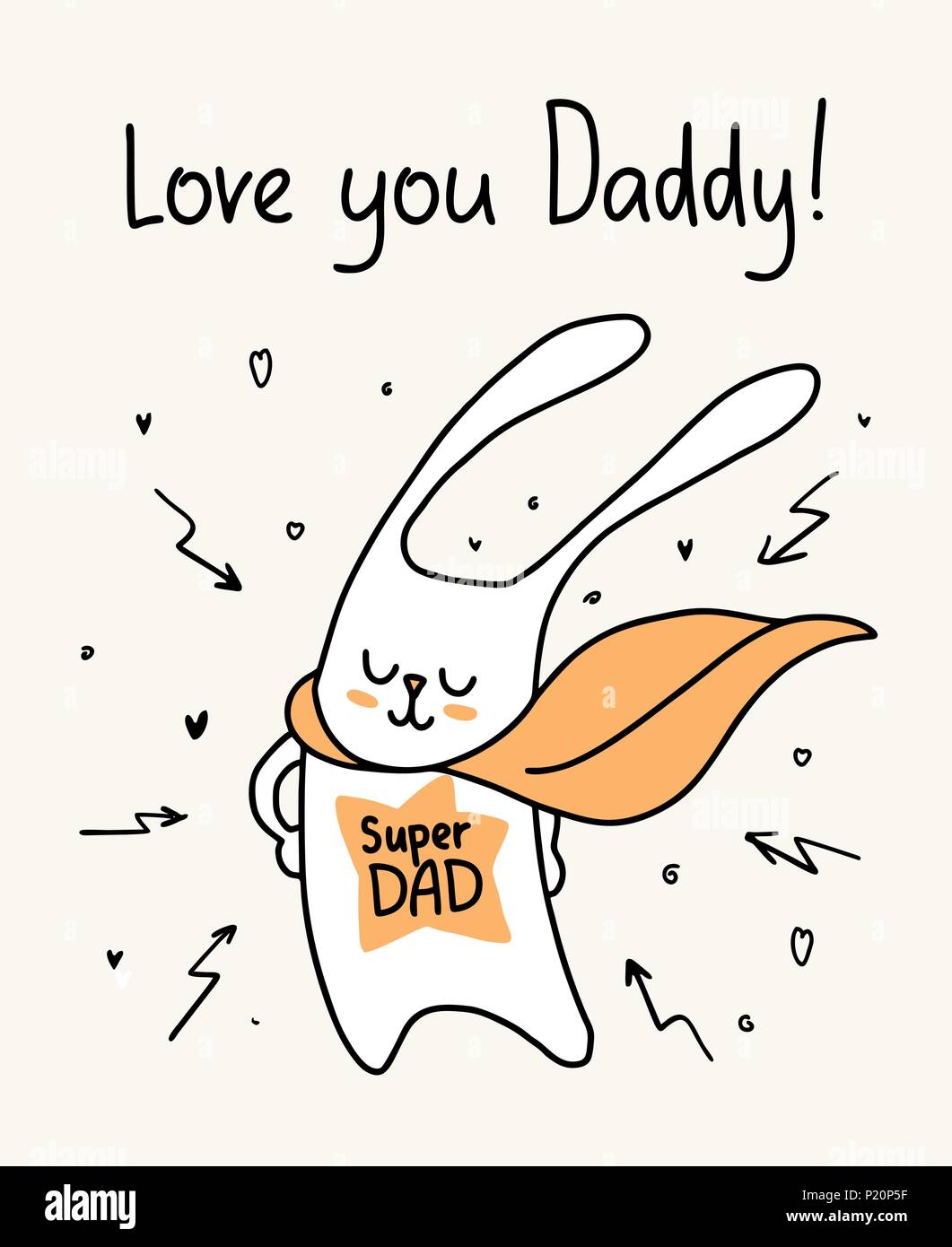 Happy Father`s Day card with bunny super dad wearing the cloak. Cartoon ...