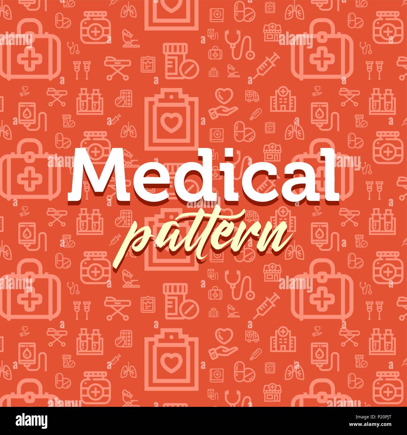 Medical pattern illustration with vector outline simple flat icons on ...
