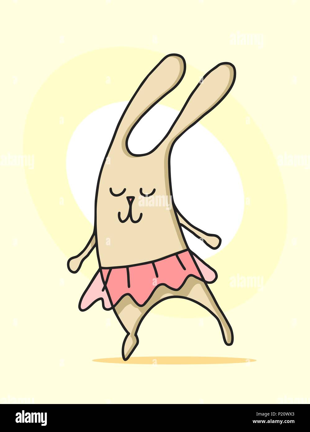 Cartoon bunny dancing in cute skirt. Cute funny vector animal flat ...