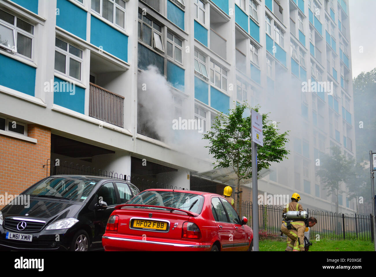 Bristol, UK. 13th Jun, 2018. Block of flats on fire seen with smoke ...