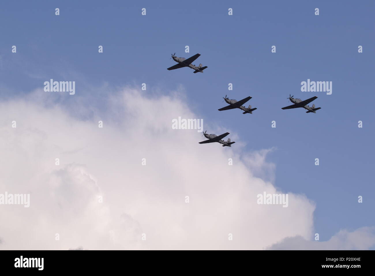 Beirut, Lebanon. 12th June, 2018. Four A-29 Super Tucano aircrafts ...