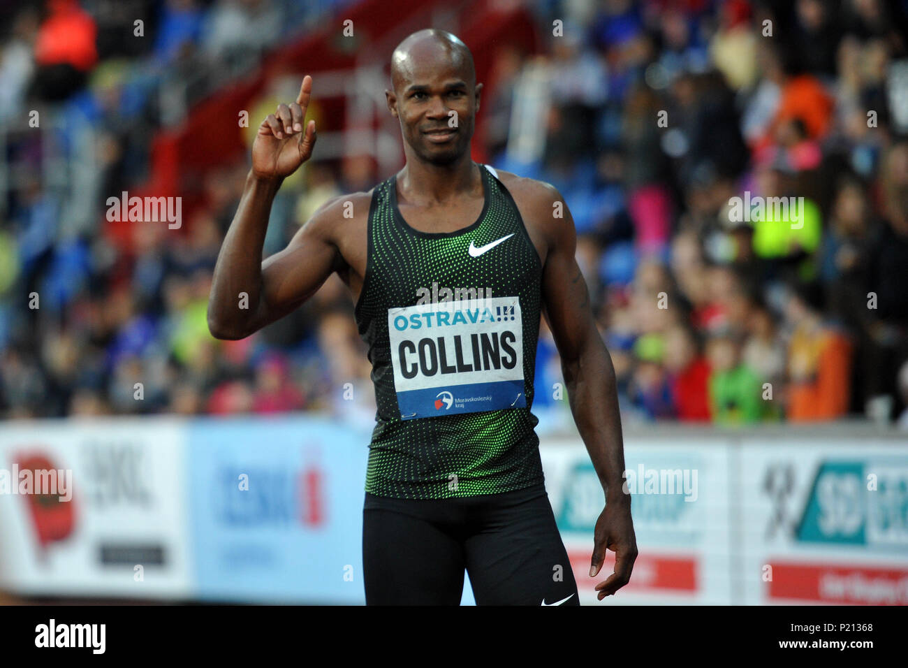 Ostrava, Czech Republic. 13th June, 2018. Kim Collins celebrates ...