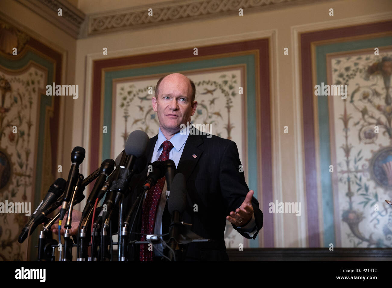 Senator Chris Coons, Democrat of Delaware, speaks to reporters after ...