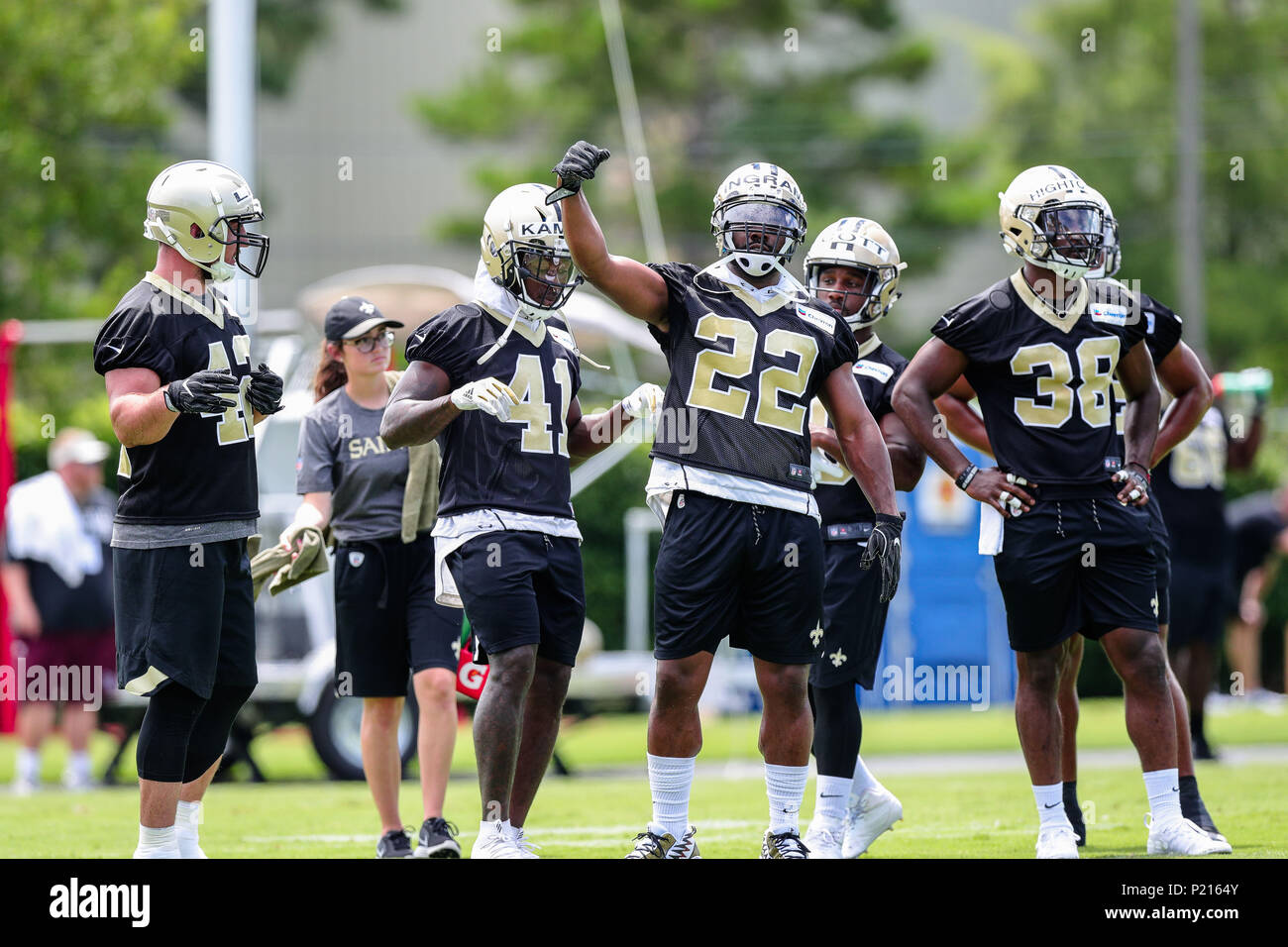 Metairie, LA, USA. 13th June, 2018. running back Alvin Kamara (41) and ...