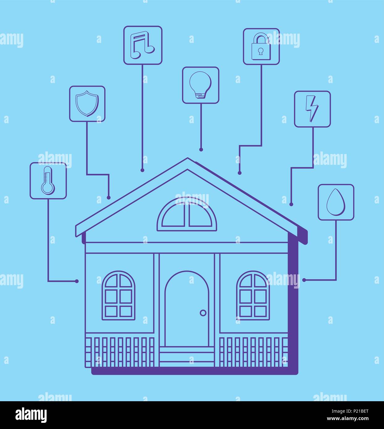 Modern house with smart home related icons over blue background ...