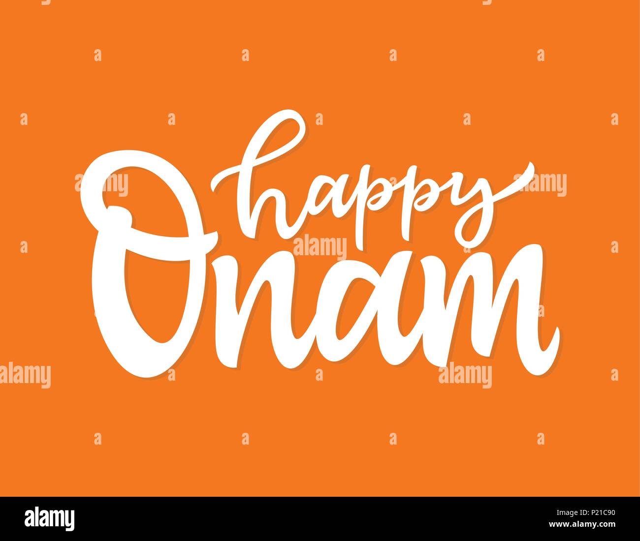 Happy Onam - vector hand drawn brush pen lettering. White text on ...