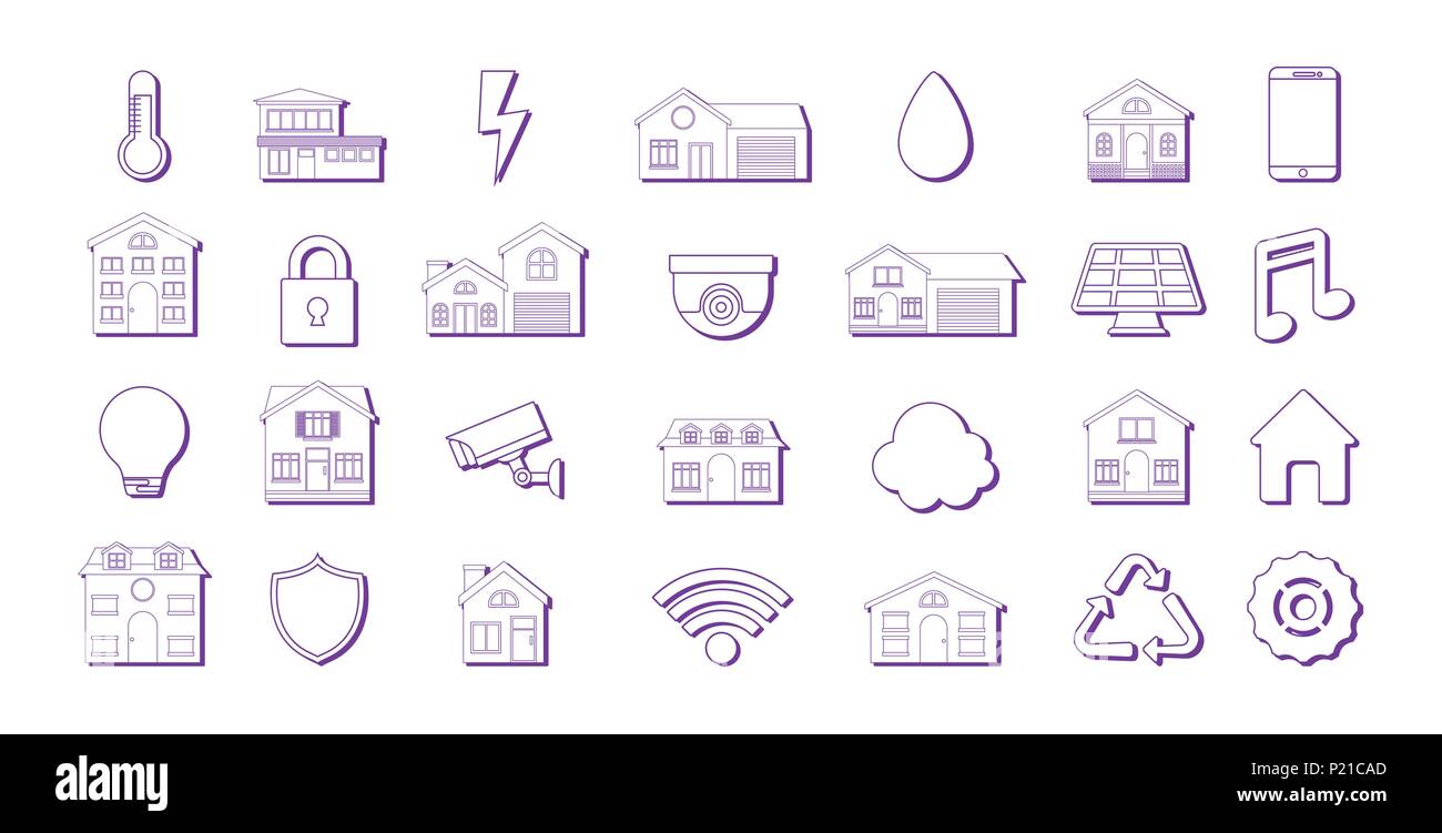 Icon set of smart home design over white background, vector ...