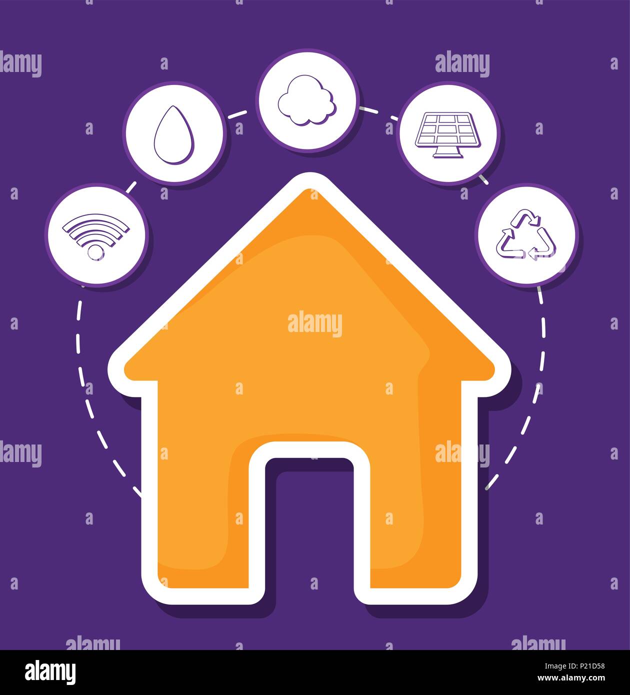 house with smart house related icons over purple background, colorful ...