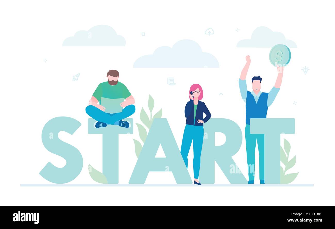 Start - flat design style colorful illustration Stock Vector Image ...
