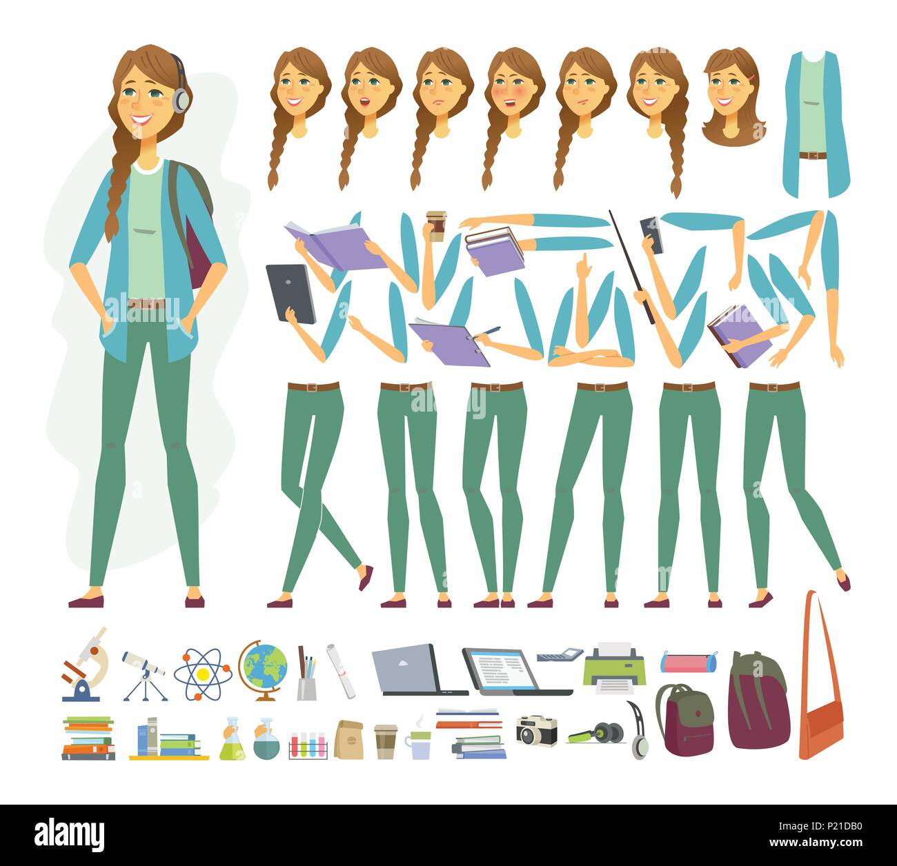 Female student - vector cartoon people character constructor Stock ...