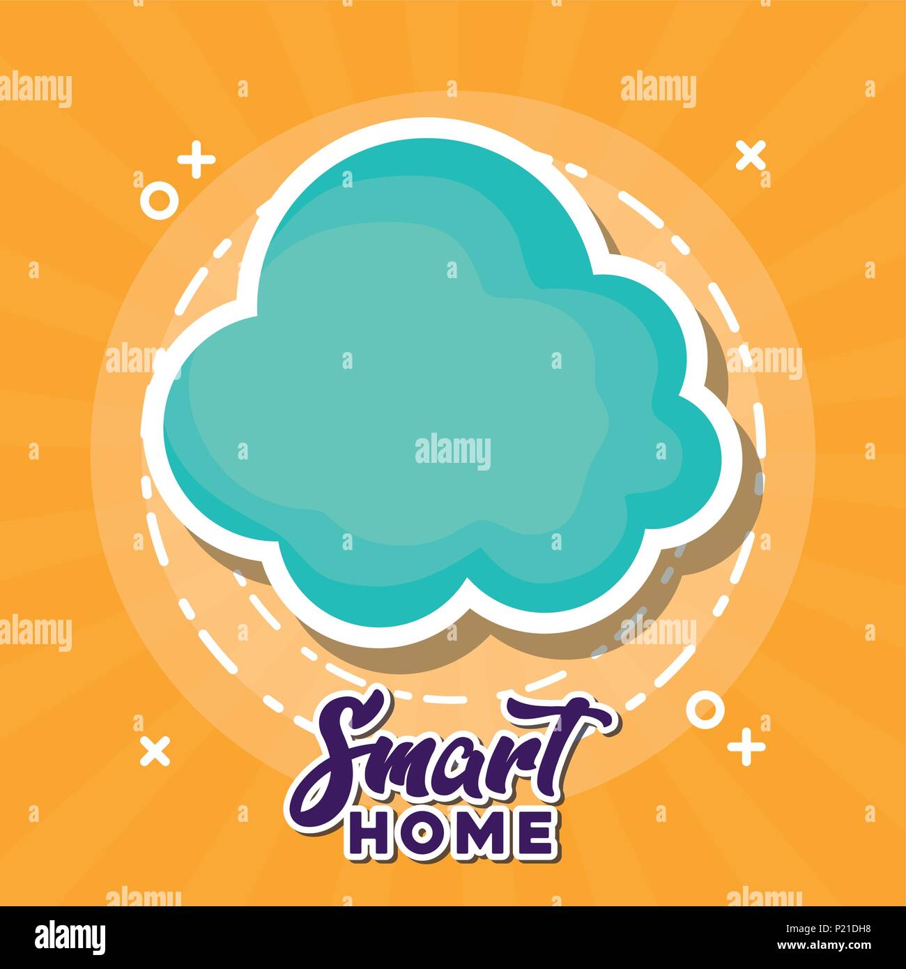 Smart home design with cloud icon over yellow background, colorful ...
