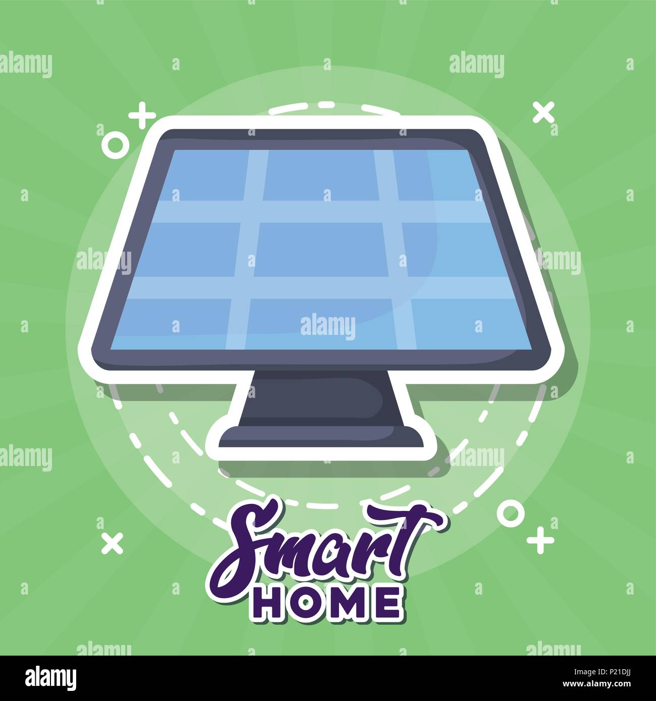 Smart home design with solar panel icon over green background, colorful ...