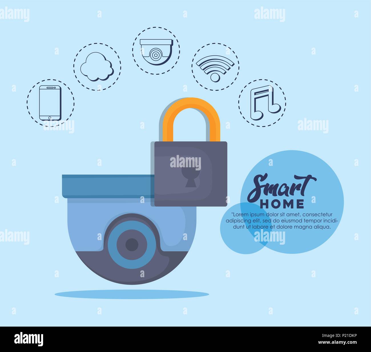 Smartphone home design with security padlock and related icons around ...