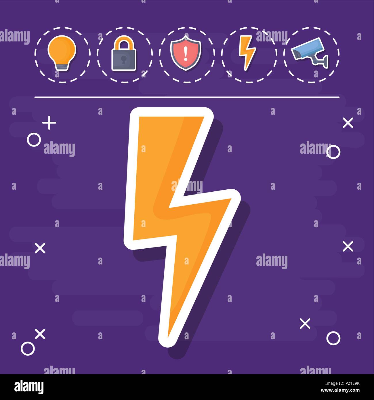 lightning with smart house related icons over purple background ...