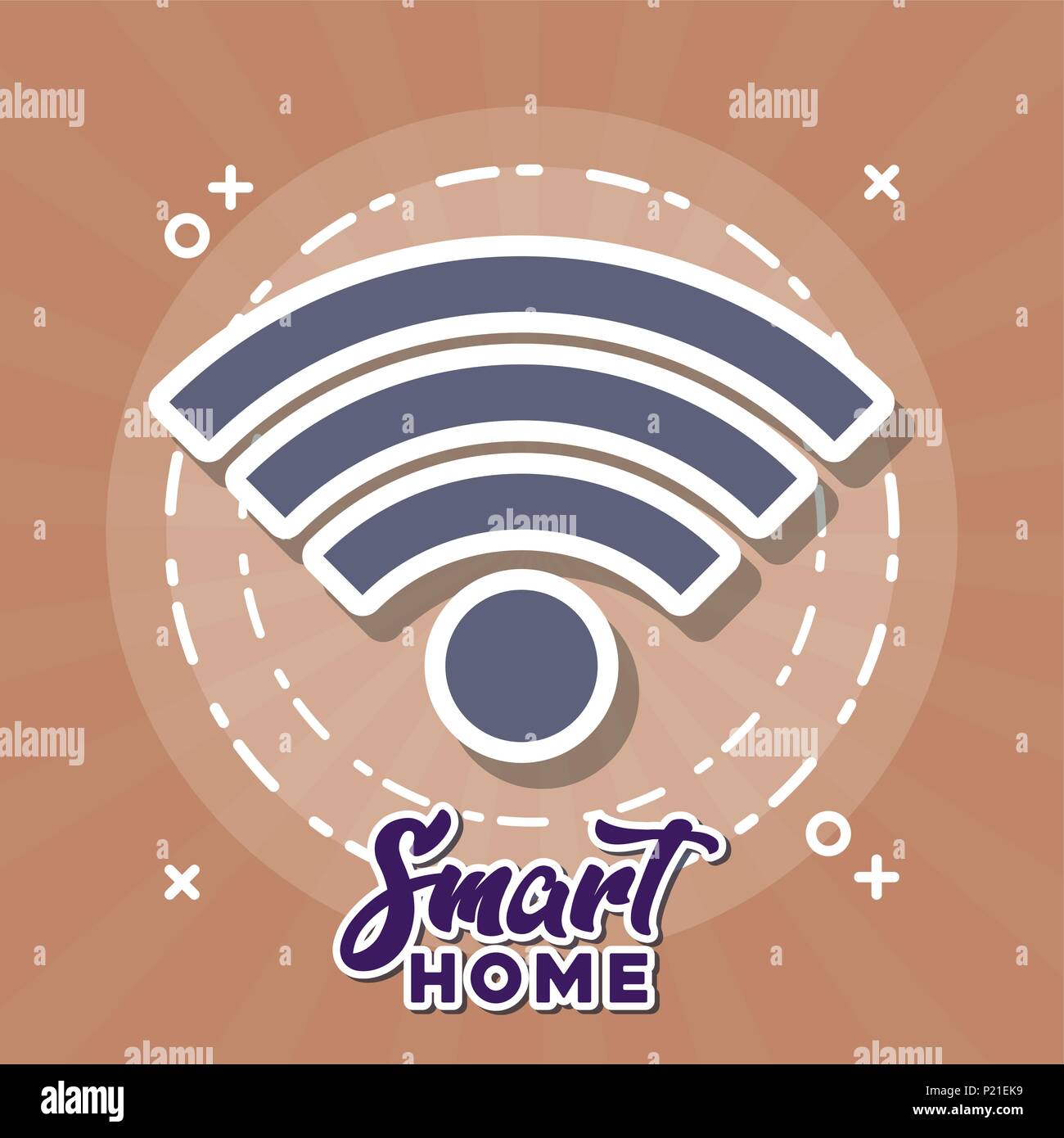 Smart home design with wifi icon over brown background, colorful design ...