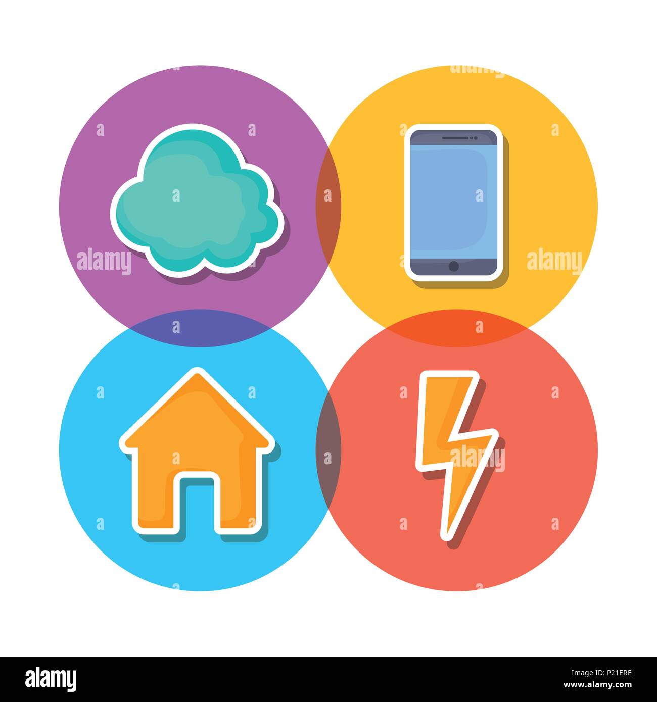 Icon set of smart home design over colorful circles and white ...
