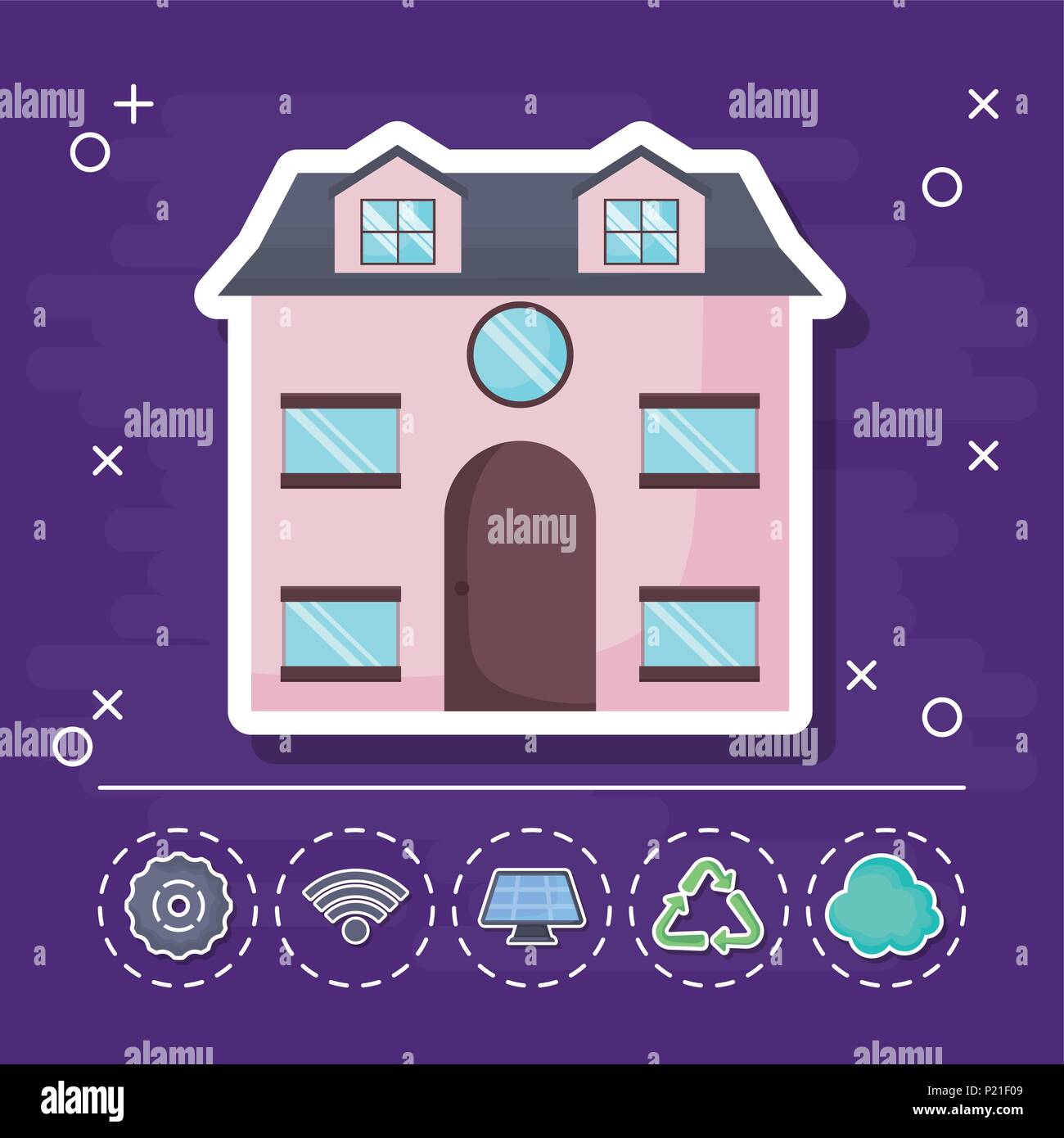 modern house with smart house related icons over purple background ...