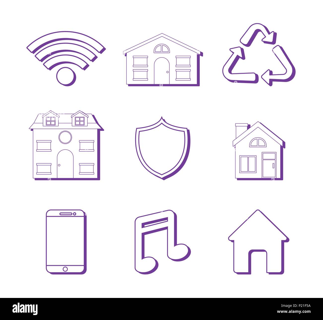 Icon set of smart home design over white background, vector ...