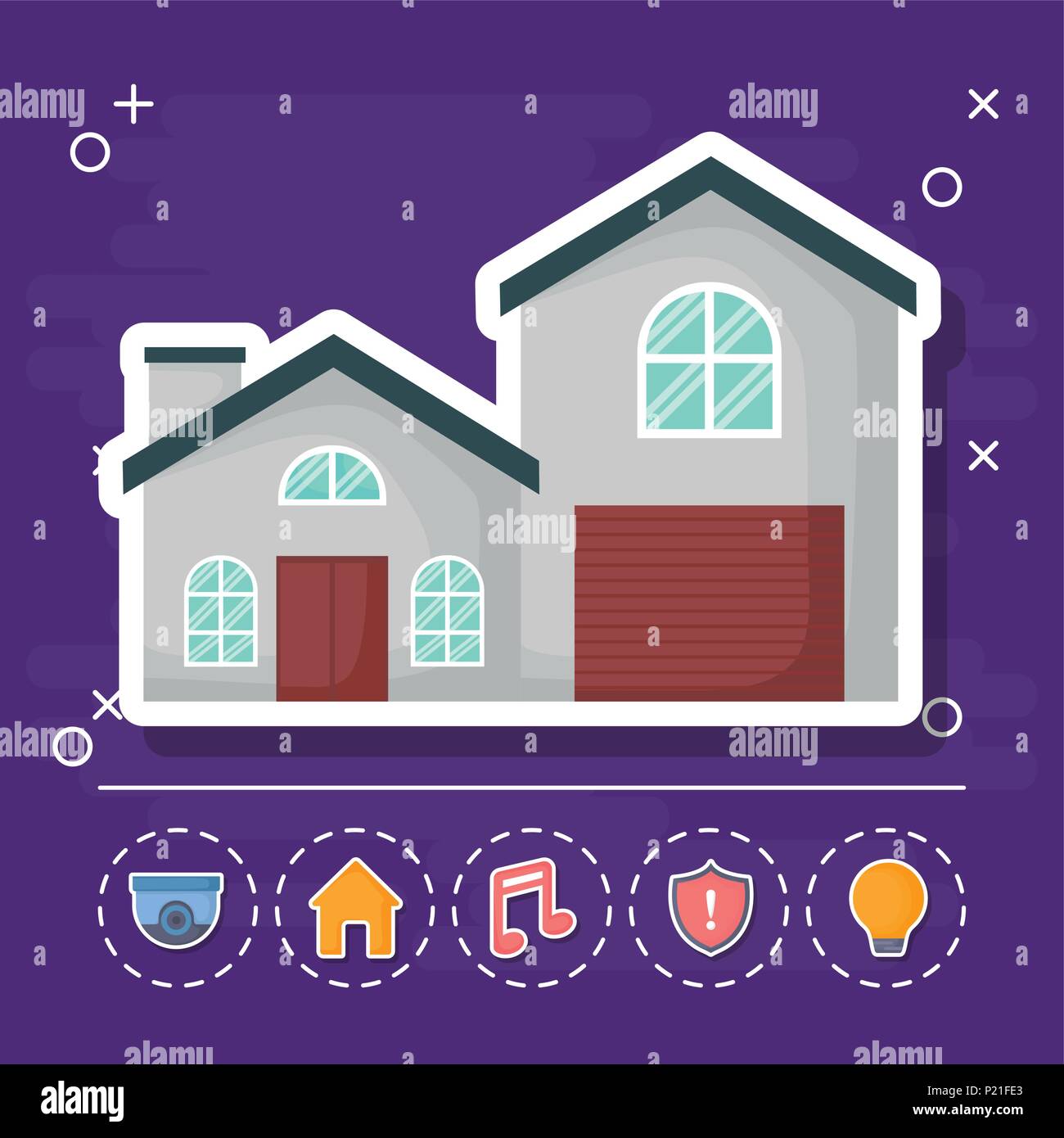 house icon with smart house related icons over purple background ...