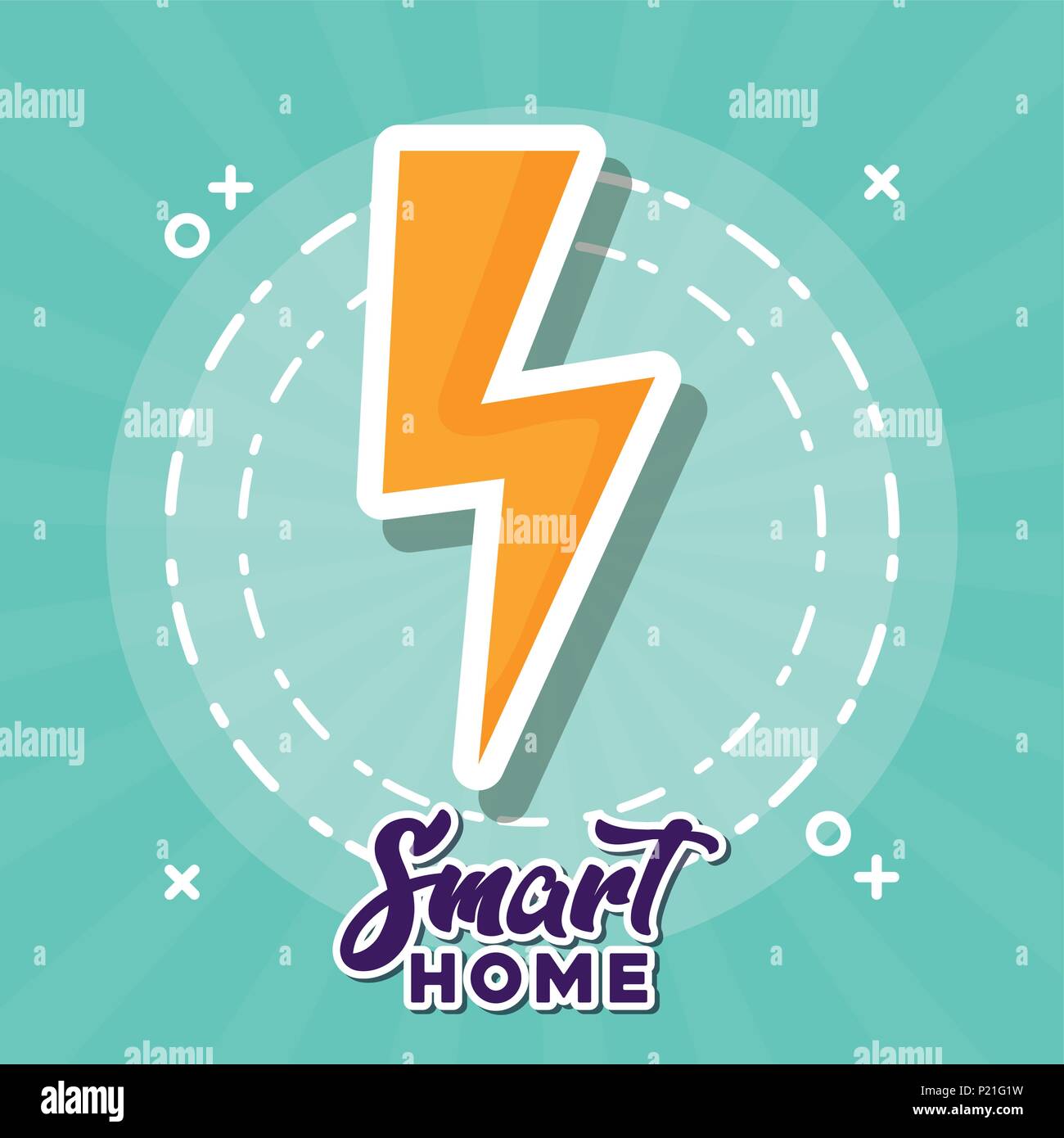 Smart home design with lightning icon over blue background, colorful ...