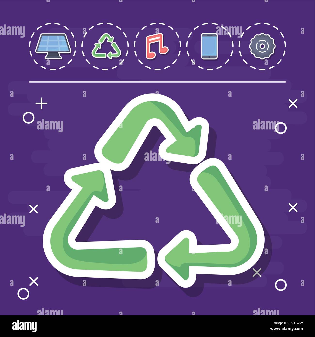recycle with smart house related icons over purple background, colorful ...