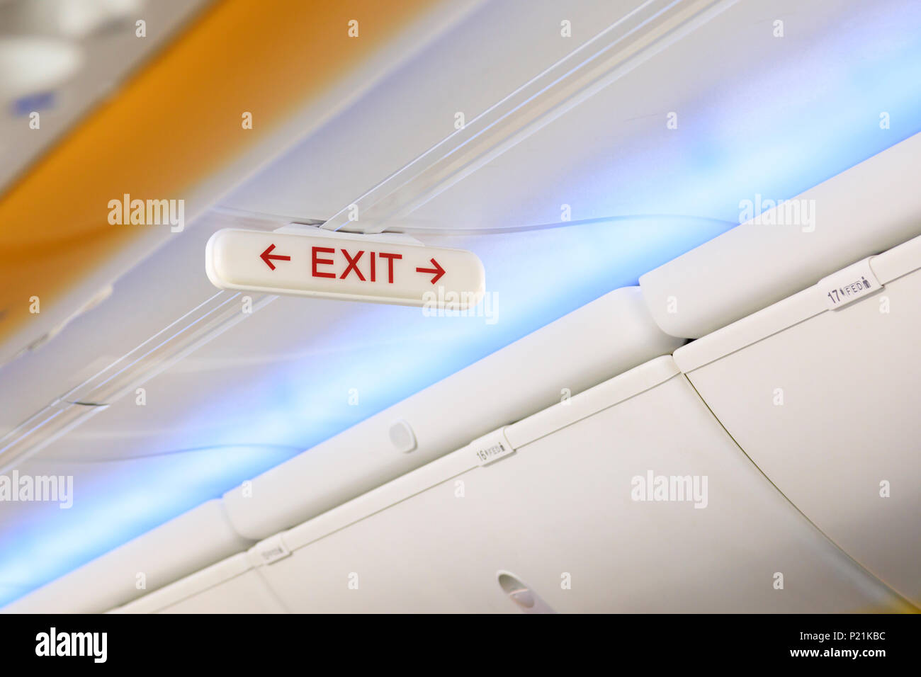 Emergency Exit sign inside a Boeing 737 800 series airliner Stock Photo ...