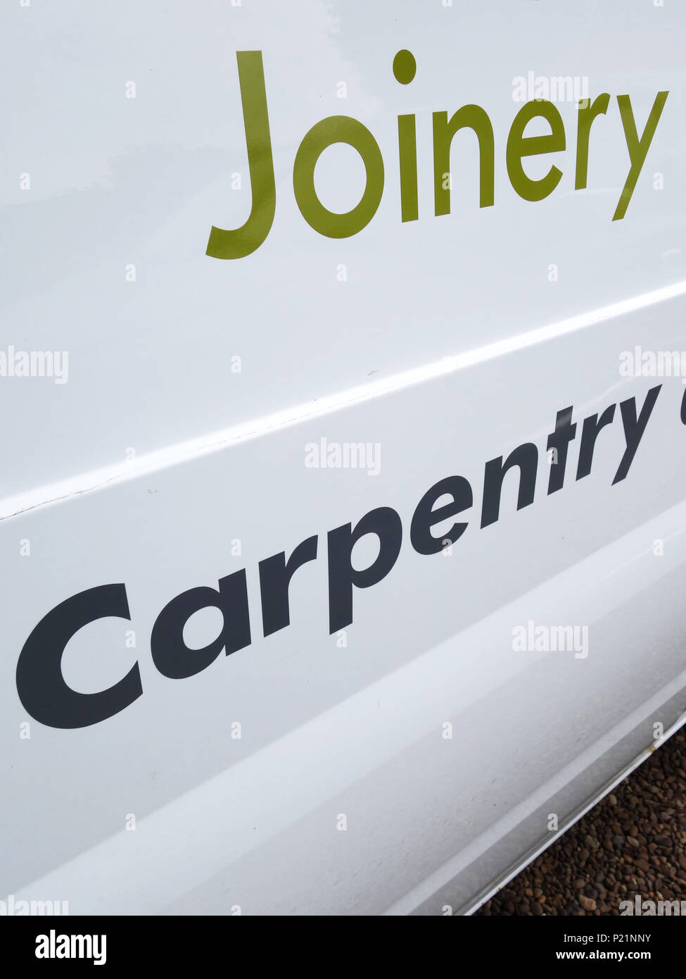 Carpentry and Joinery sign writing on a Professional trades van Stock ...