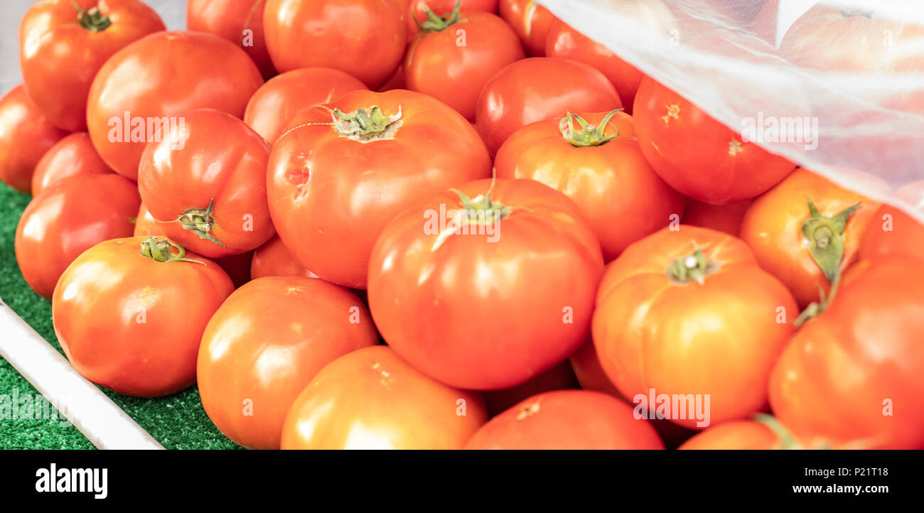 Big red tomatoes beautifully arranged on a shelf Stock Photo - Alamy