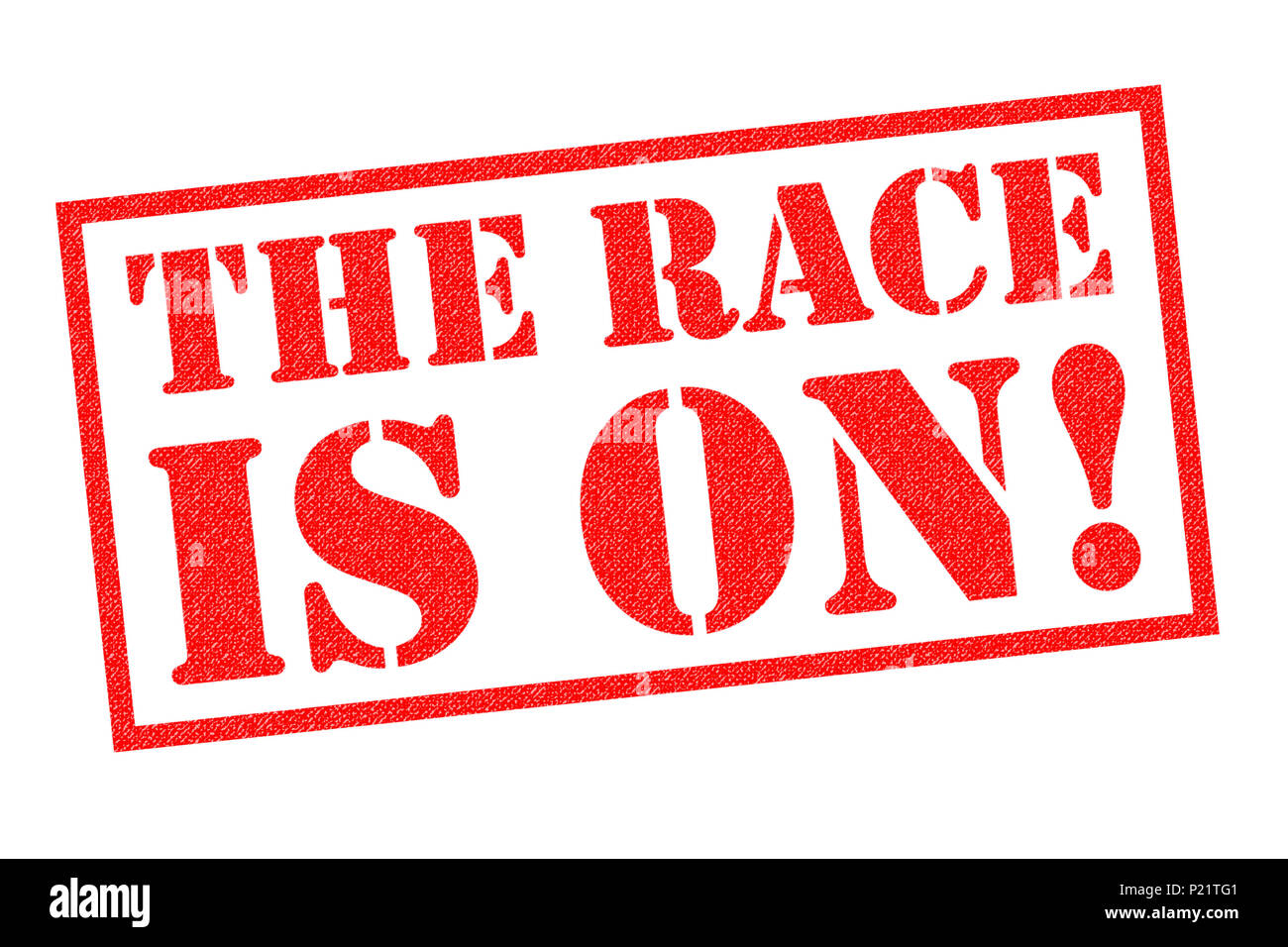 THE RACE IS ON! red rubber stamp over awhite background Stock Photo - Alamy