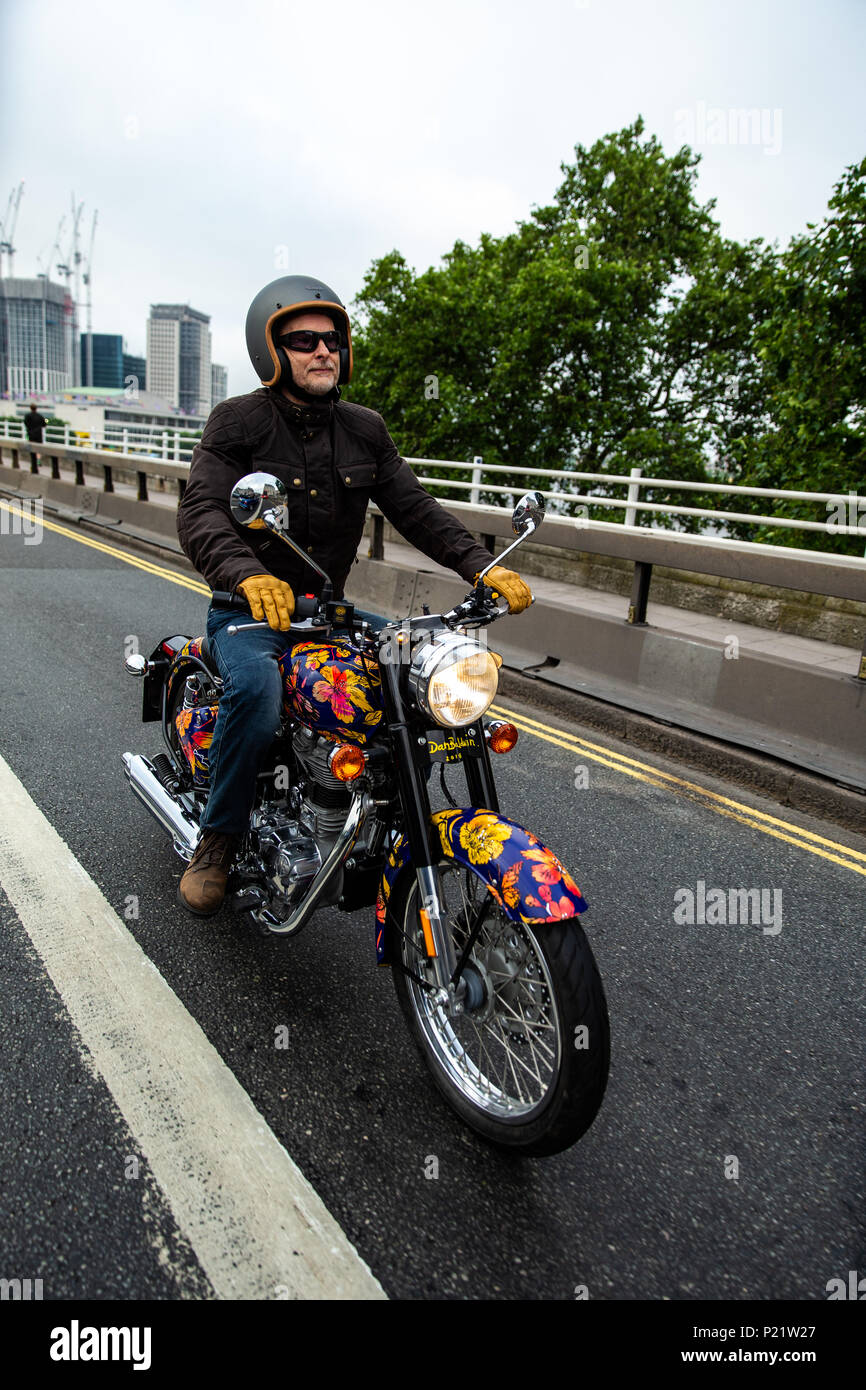 Jeremy Taylor riding the Dan Baldwin Royal Enfield bike over Waterloo ...