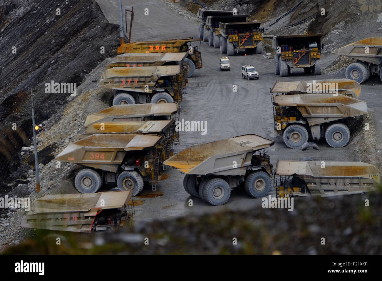 Caterpillar 797B Overburden trucks at the Grasberg Mine in Papua ...
