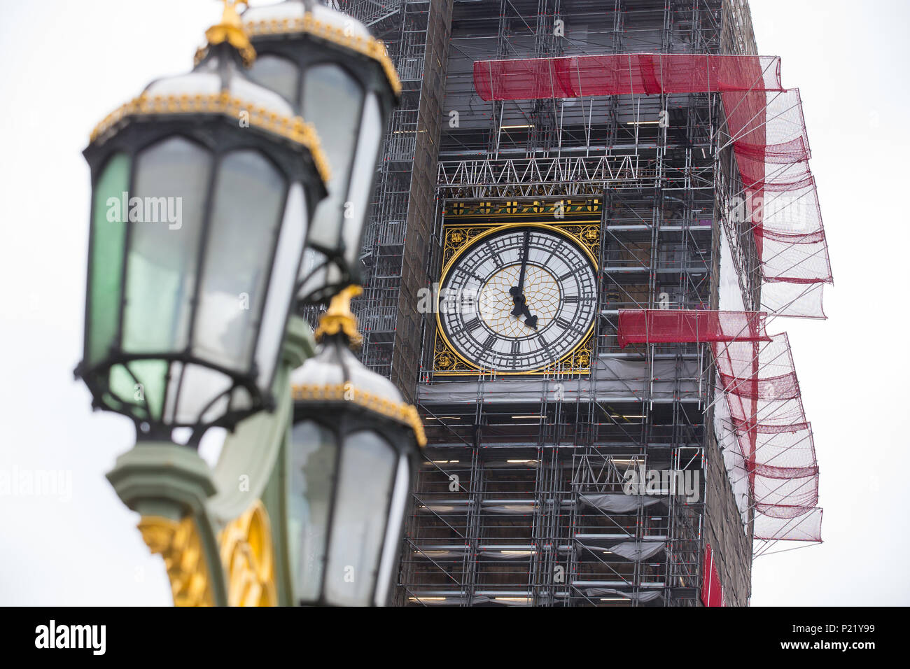 Scaffolding surrounds the clock face of Big Ben Elizabeth Tower Palace ...