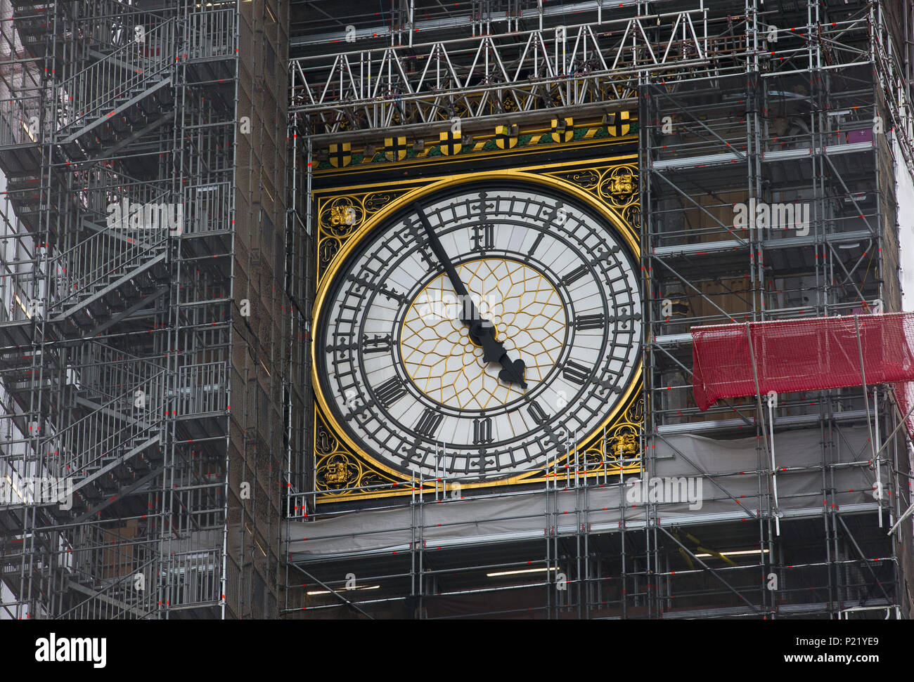Scaffolding surrounds the clock face of Big Ben Elizabeth Tower Palace ...