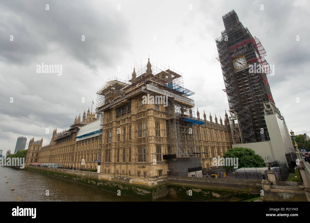 Scaffolding surrounds the clock face of Big Ben Elizabeth Tower Palace ...