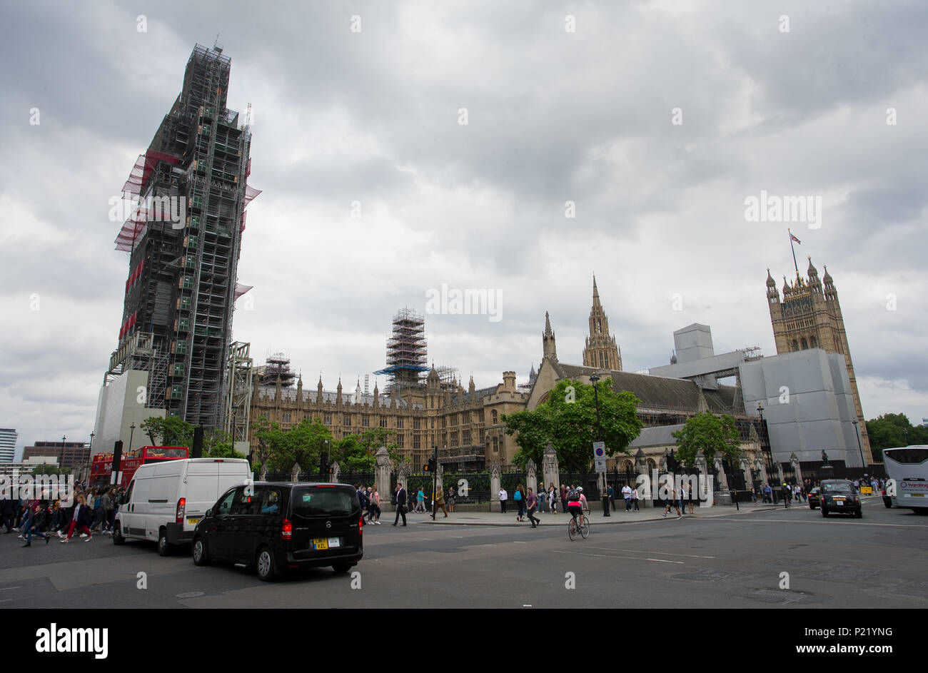 Scaffolding surrounds Big Ben Elizabeth Tower Palace of Westminster ...