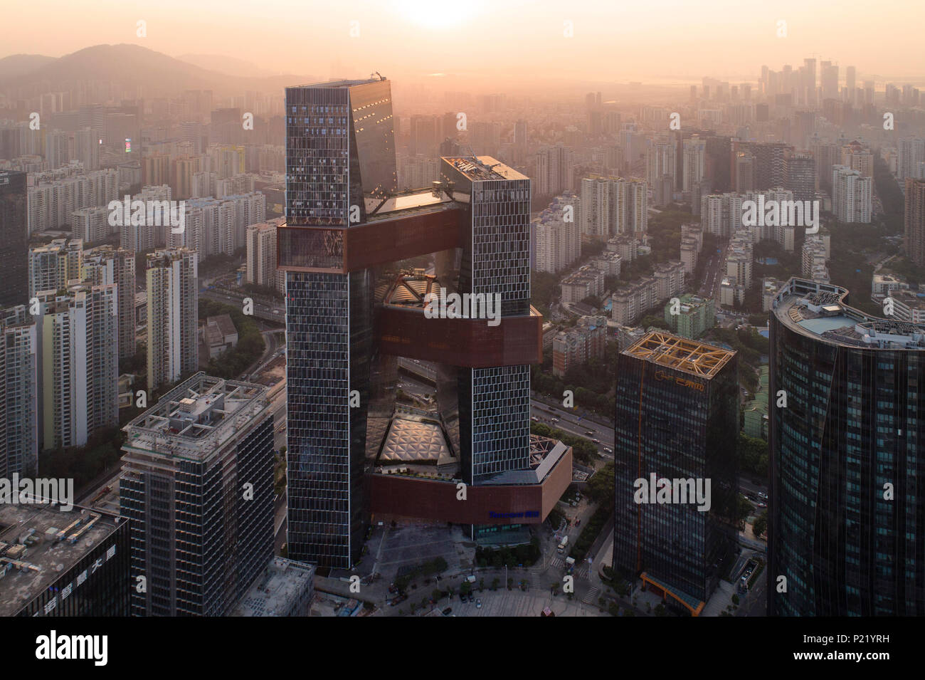 Aerial view of Tencent headquarters in Shenzhen, China. The 250 meter ...