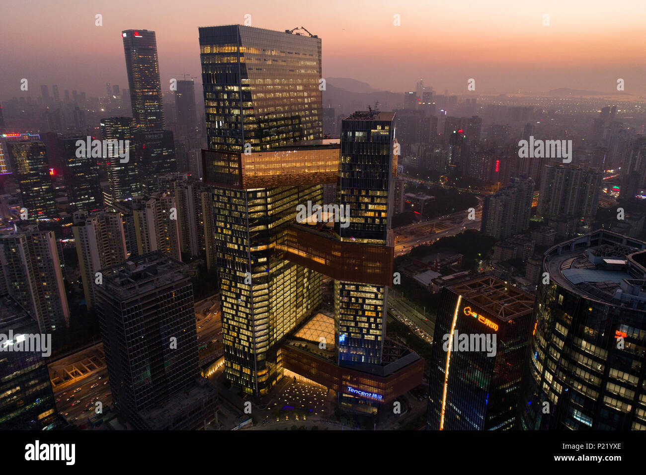Aerial view of Tencent headquarters in Shenzhen, China. The 250 meter ...