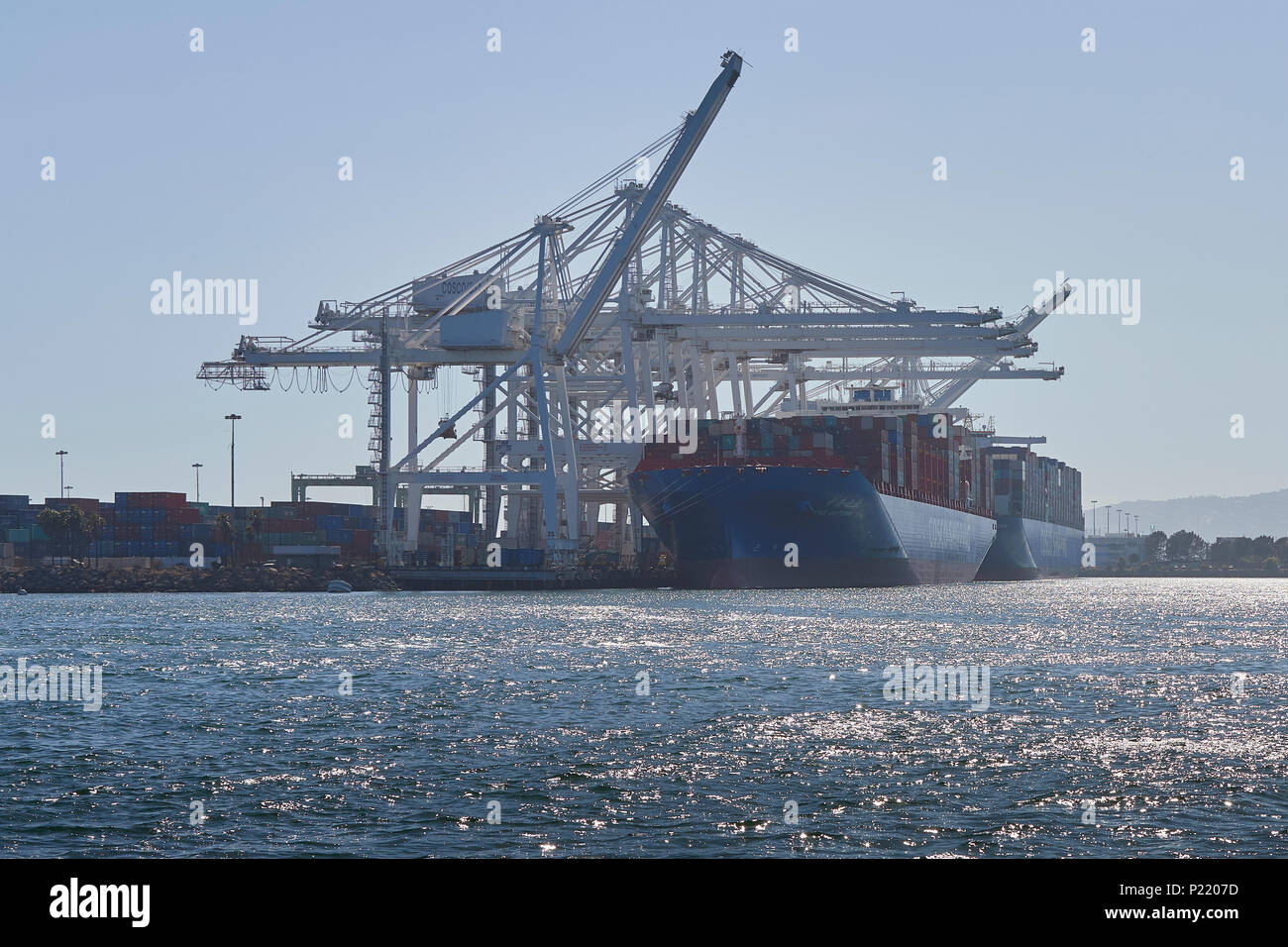Two COSCO SHIPPING, Container Ships Loading And Unloading In The Port ...
