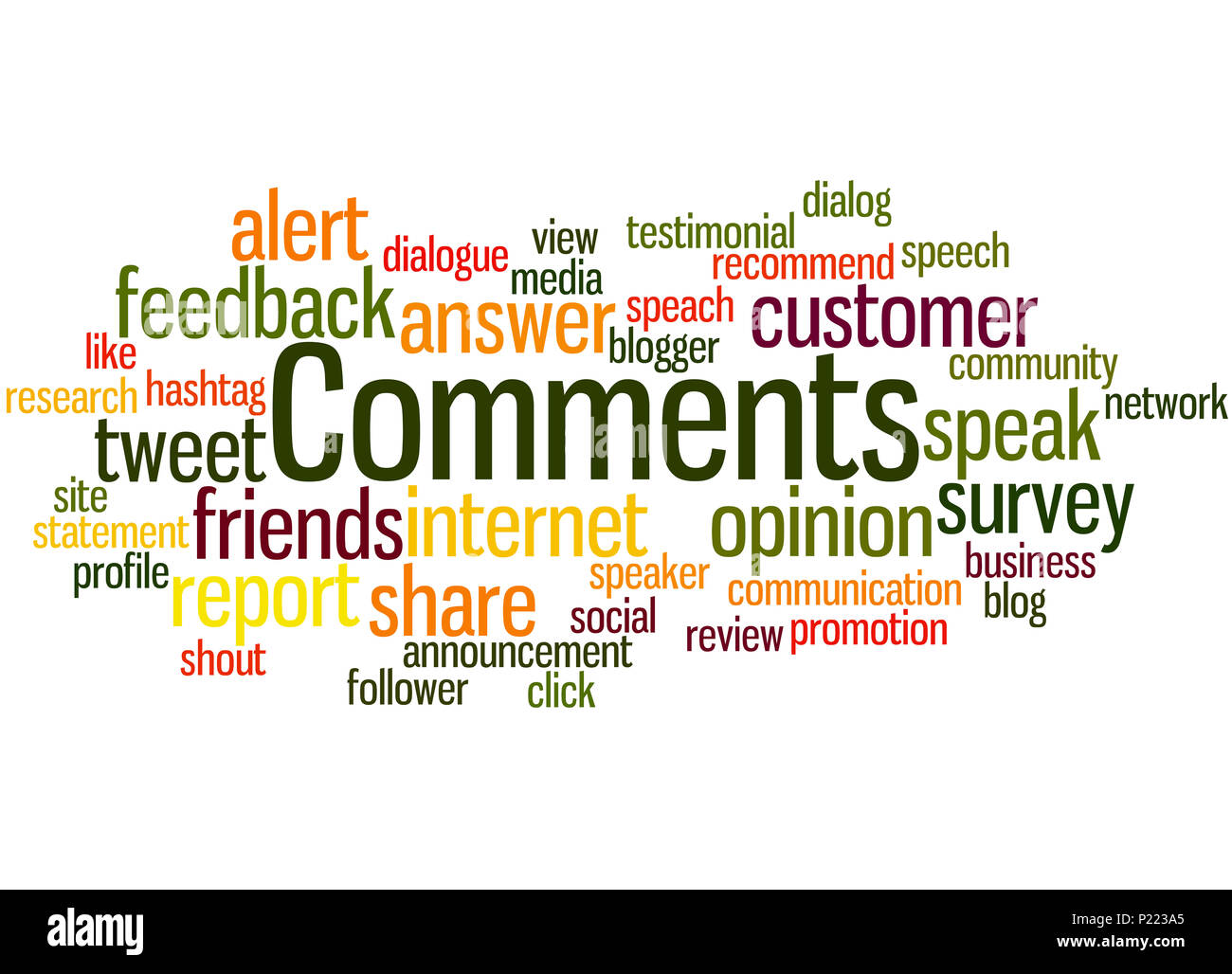 Comments, word cloud concept on white background Stock Photo - Alamy