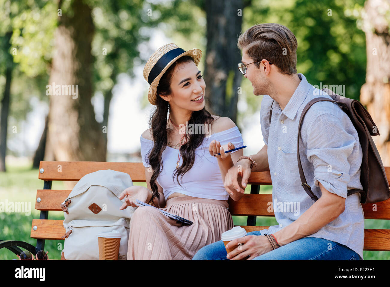 Couple bench caucasian conversation hi-res stock photography and images ...