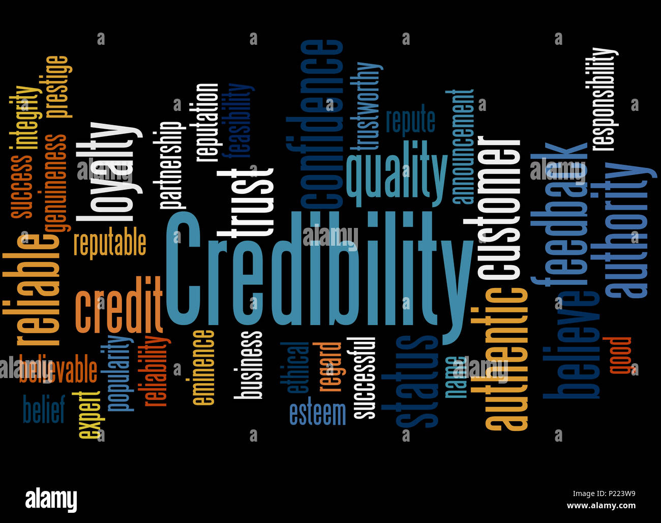 Credibility, word cloud concept on black background Stock Photo - Alamy