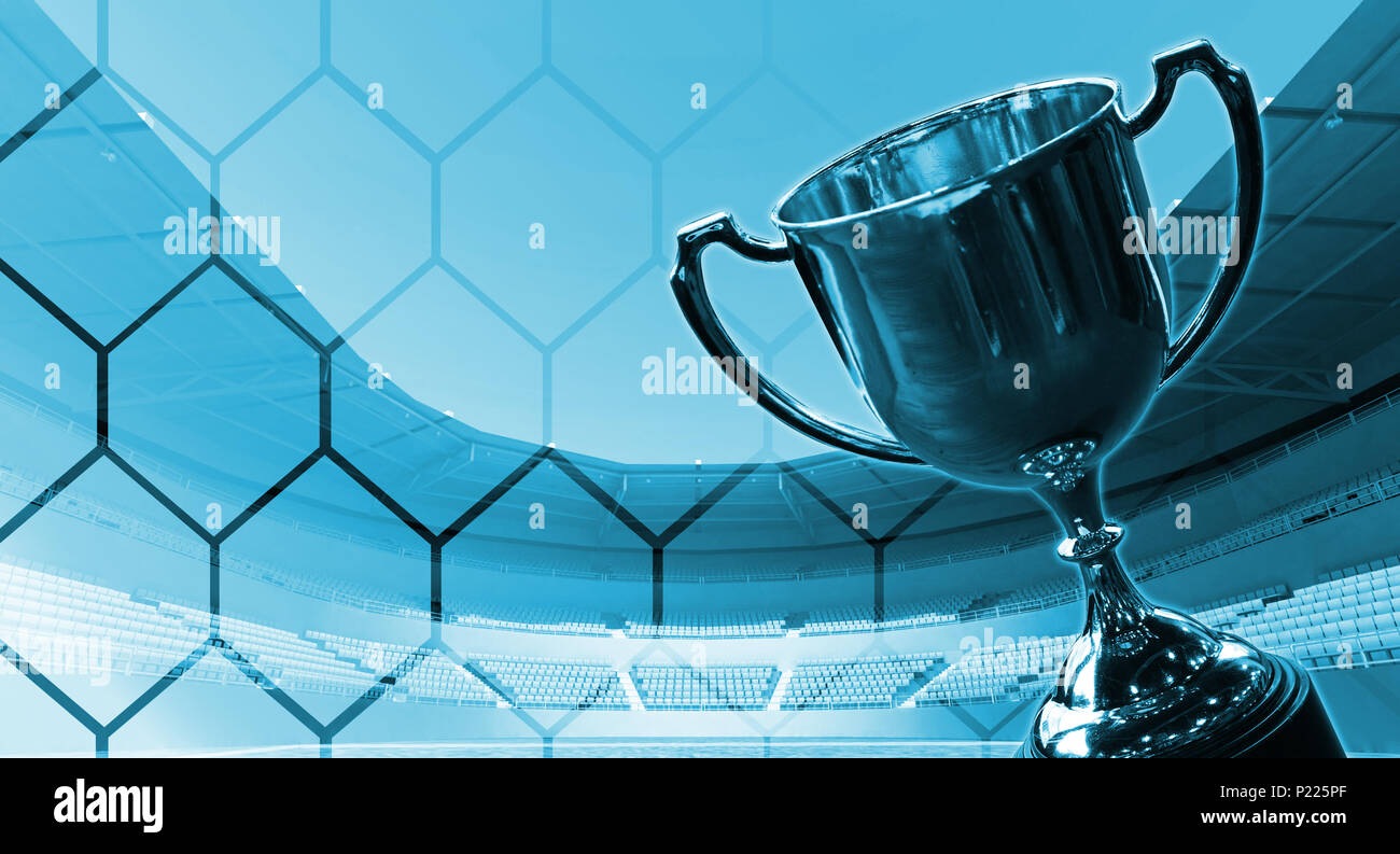Blue theme trophy with background fade hexagon pattern on stadium Stock ...