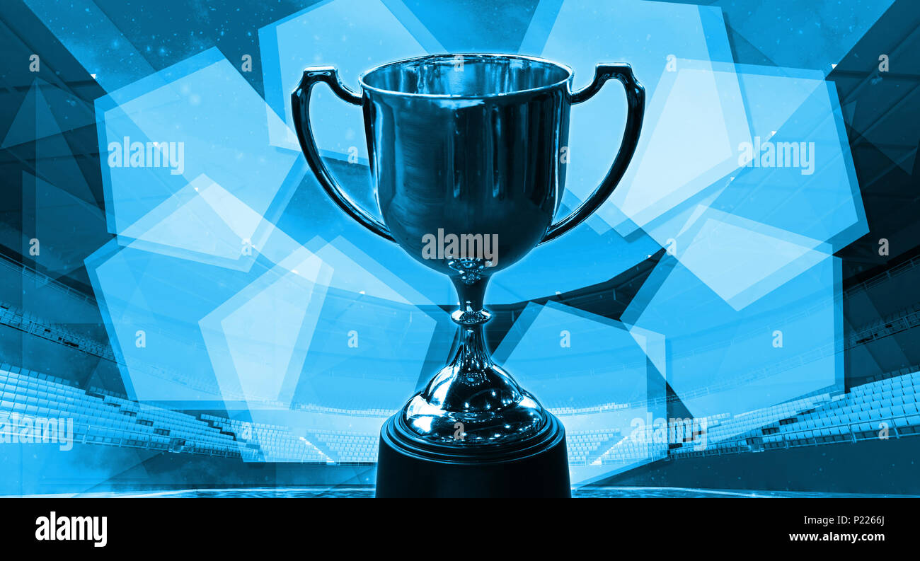 Blue theme trophy with penta pattern on background stadium Stock Photo ...