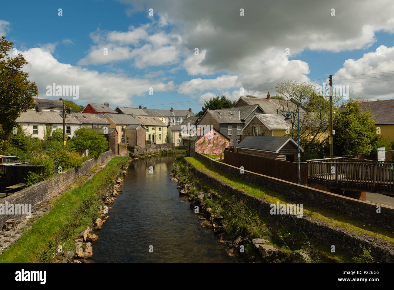 The river Irfon flowing through the town of Llanwrtyd Wells, Powys ...