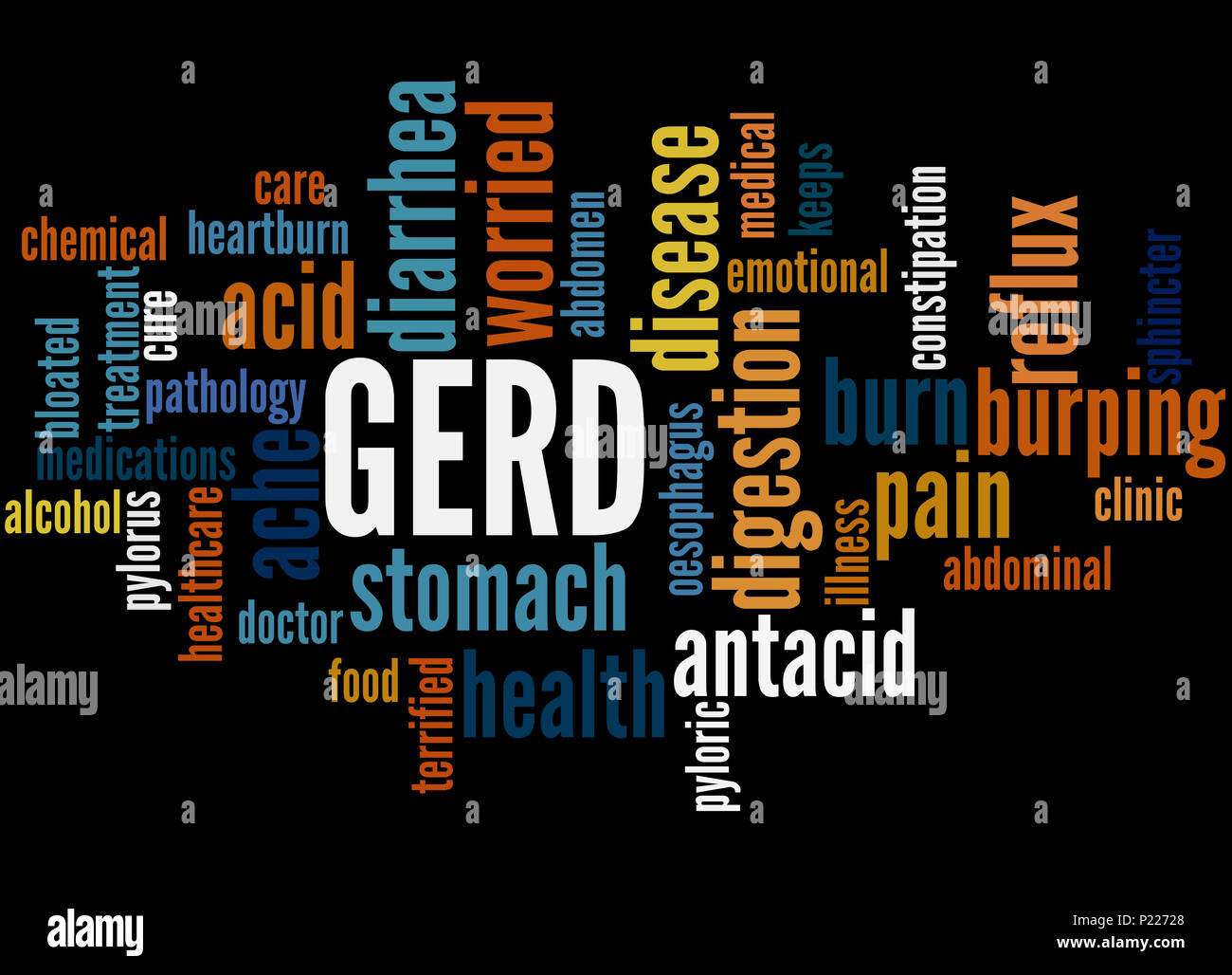 GERD - Gastroesophageal Reflux Disease, word cloud concept on black ...