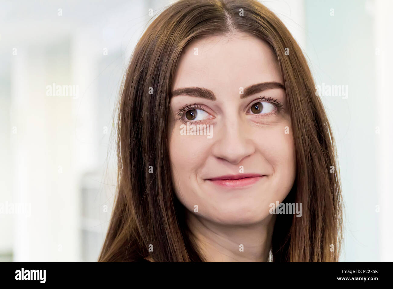 Horizontal portrait of beautiful brunette with long hair Stock Photo ...