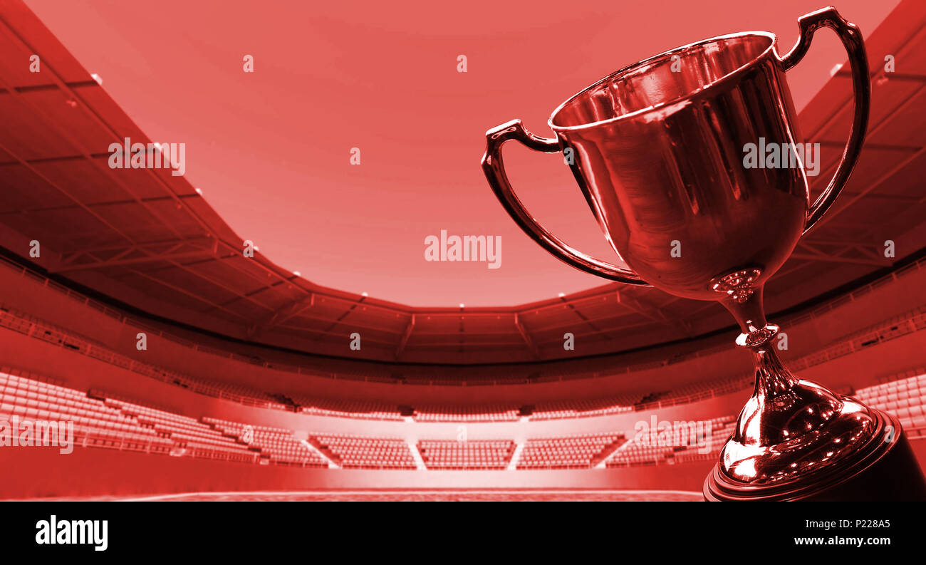 Red theme trophy with blur background football stadium Stock Photo - Alamy