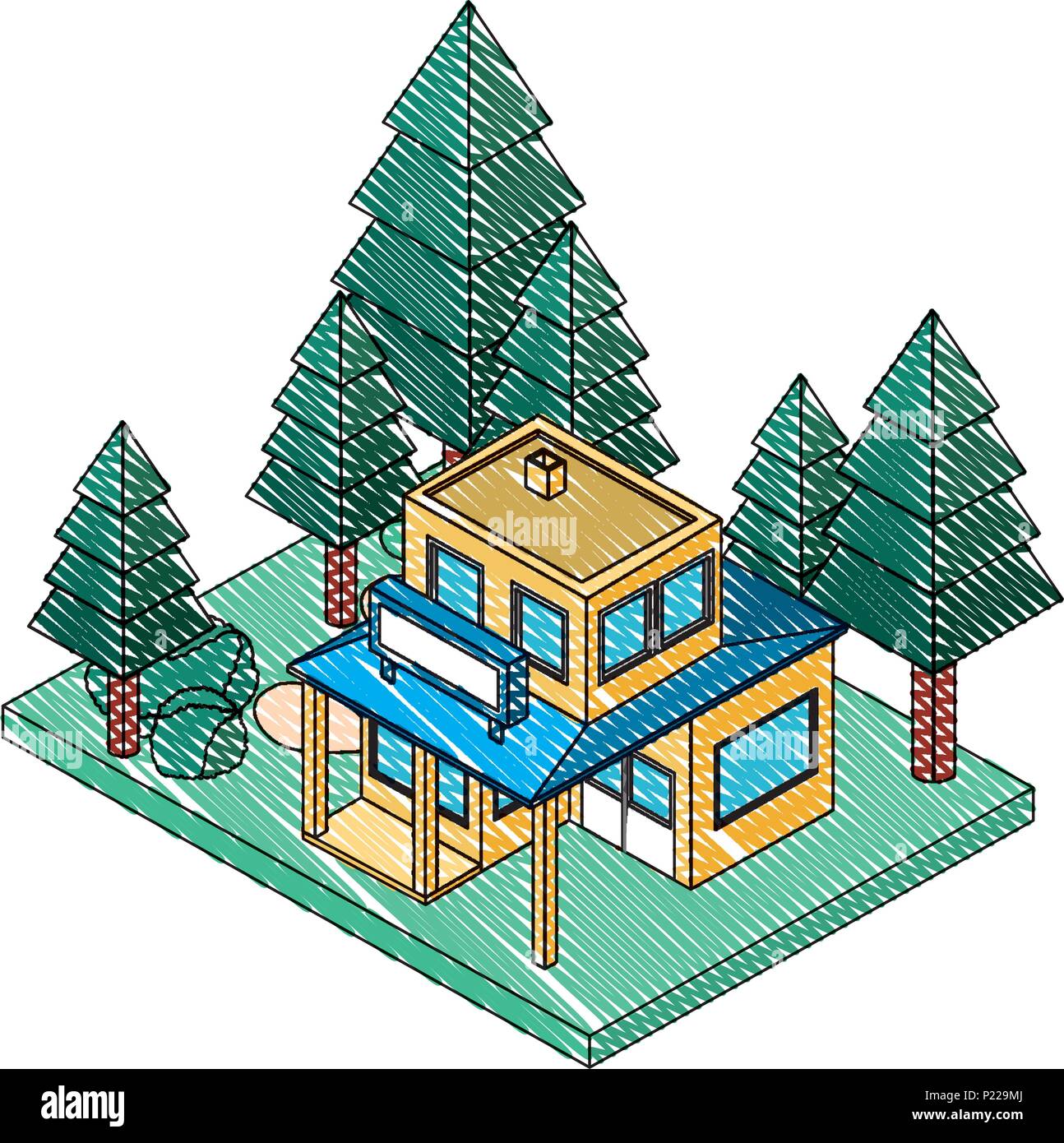 store building exterior with landscape isometric vector illustration ...
