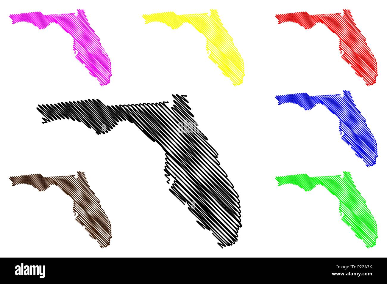 Florida map vector illustration, scribble sketch Florida map black, red ...